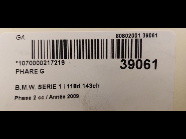 Left headlight BMW 1 (E81) 118 d 9606138 | B-Parts