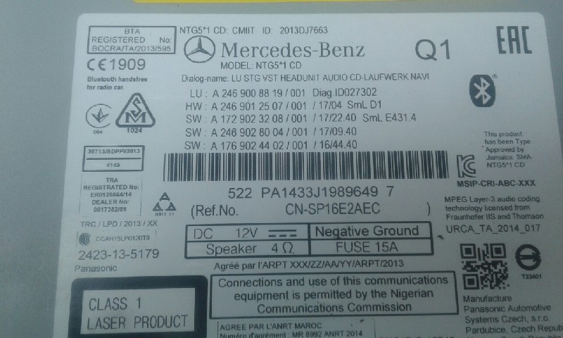 Radio MERCEDES-BENZ A-CLASS (W176) A 180 (176.042) MERCEDES: 2469008819 ...