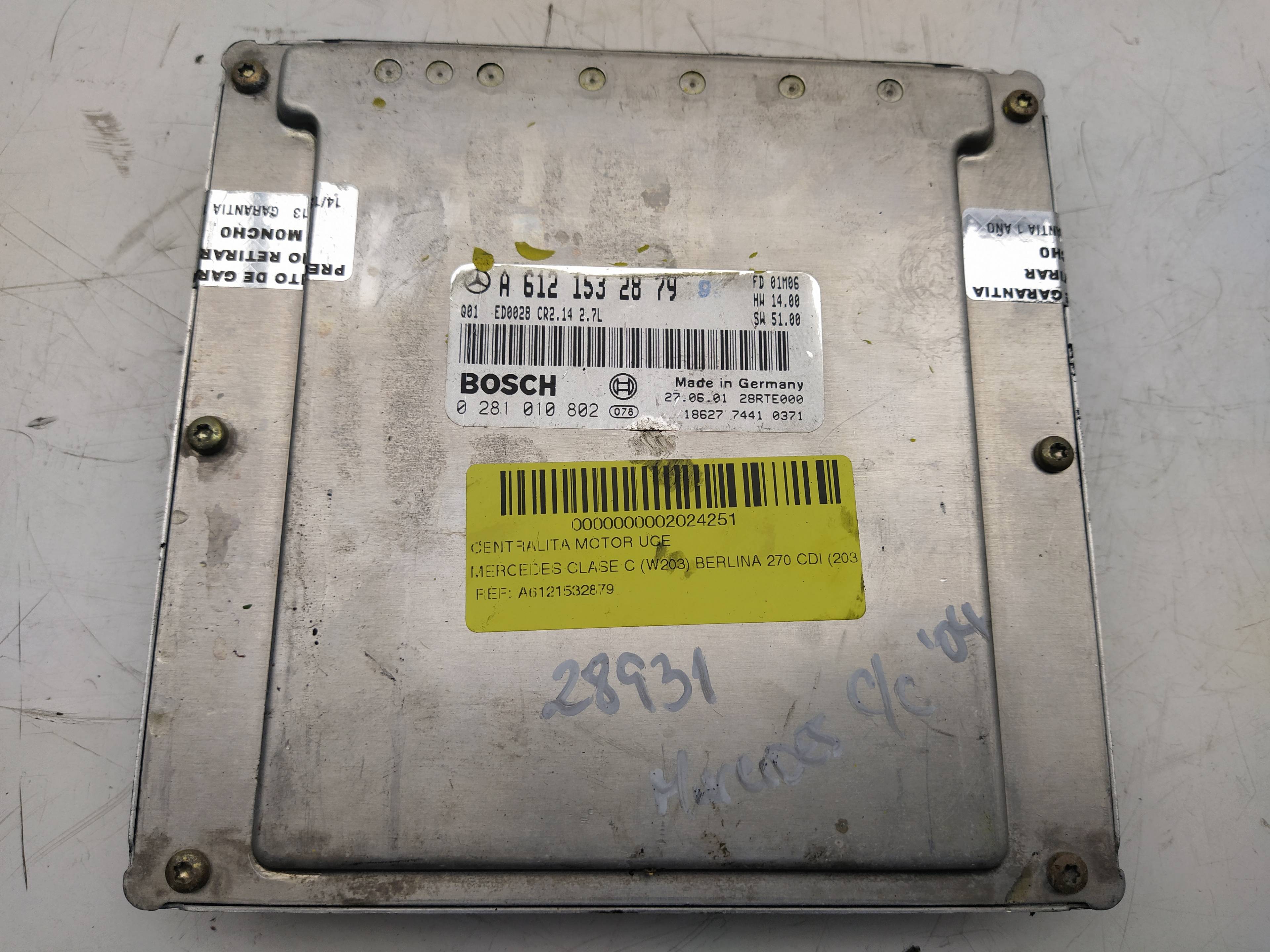 Engine control unit (ECU) MERCEDES-BENZ C-CLASS (W203) C 270 CDI (203. ...